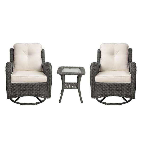 Uixe 2-Piece Patio Swivel Wicker Outdoor Rocking Chairs with Beige ...