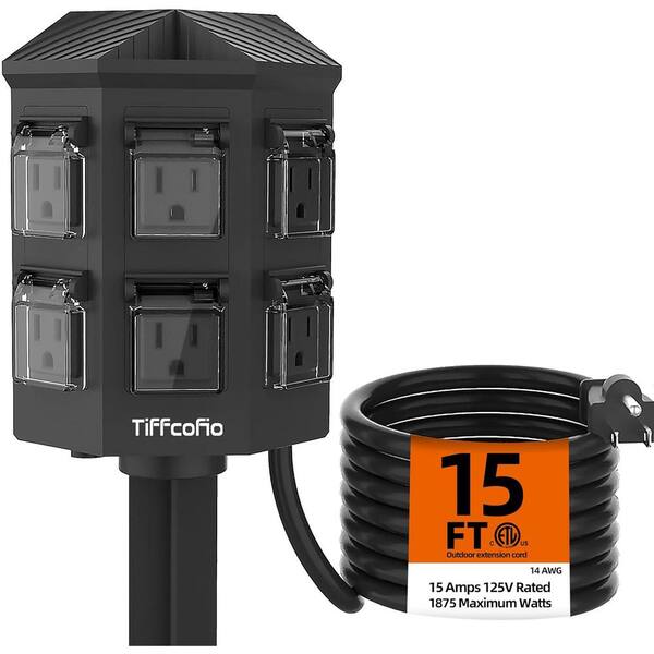 Vrbgify 15 FT Power Strip Extension Cord 6-Outlets 15A/1875W Grounded ...