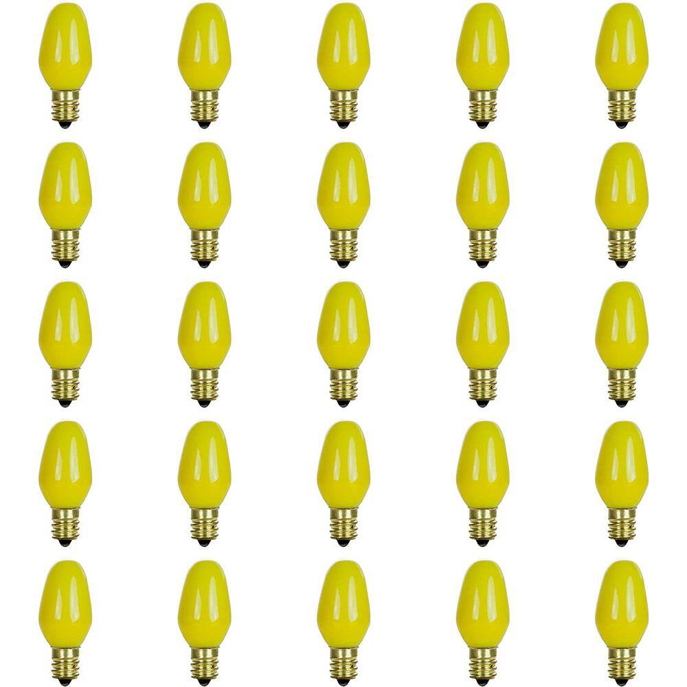 Sunlite 7-Watt C7 Small Night Light Yellow Colored Candelabra E12 Base ...