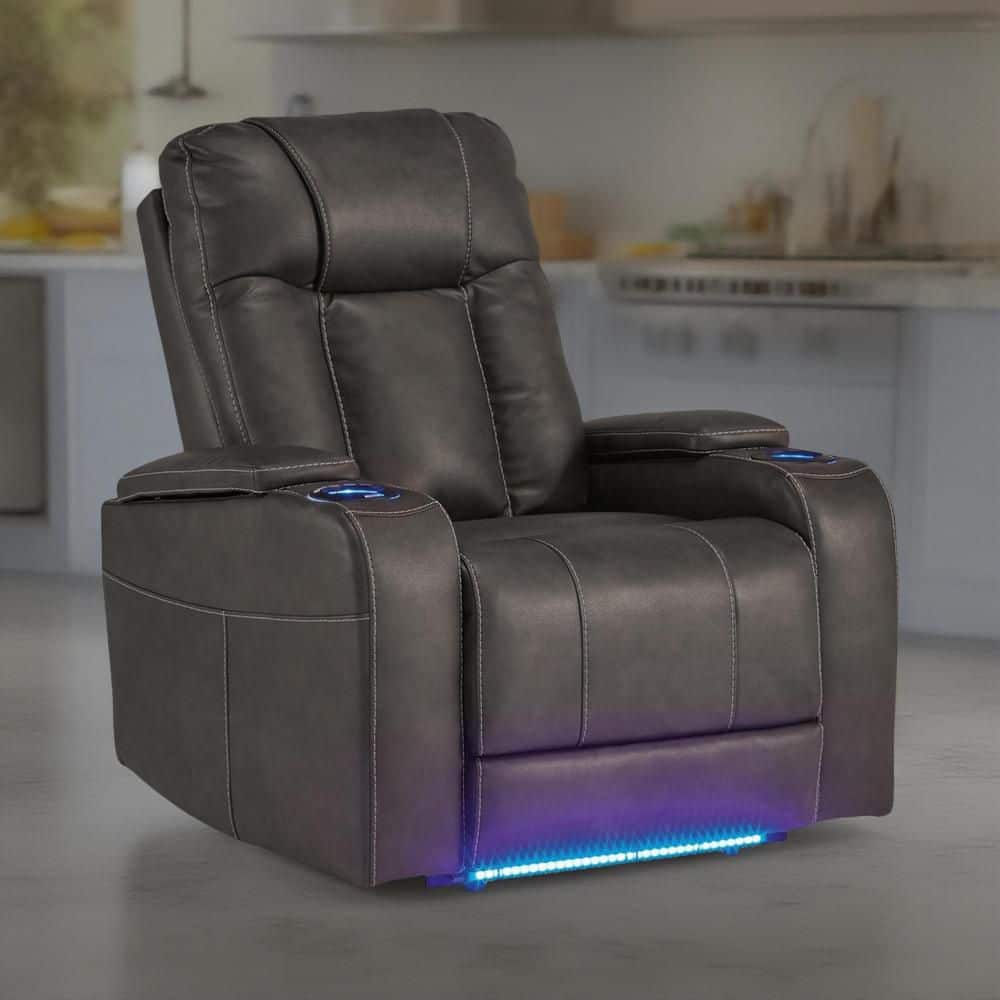 Benjara Callum Charcoal Gray Faux Leather Glider Power Recliner Chair ...