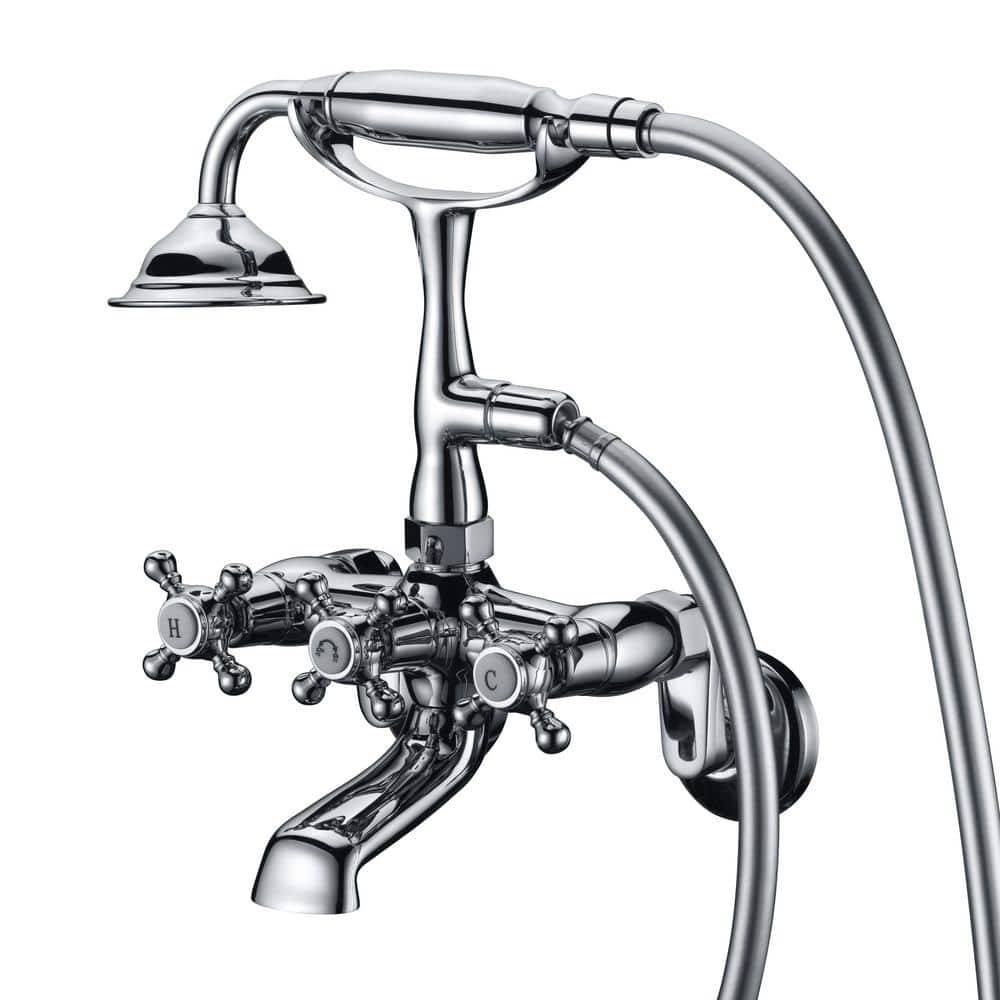 SUMERAIN Modern Triple Handle Claw Foot Tub Faucet with Hand Shower in ...