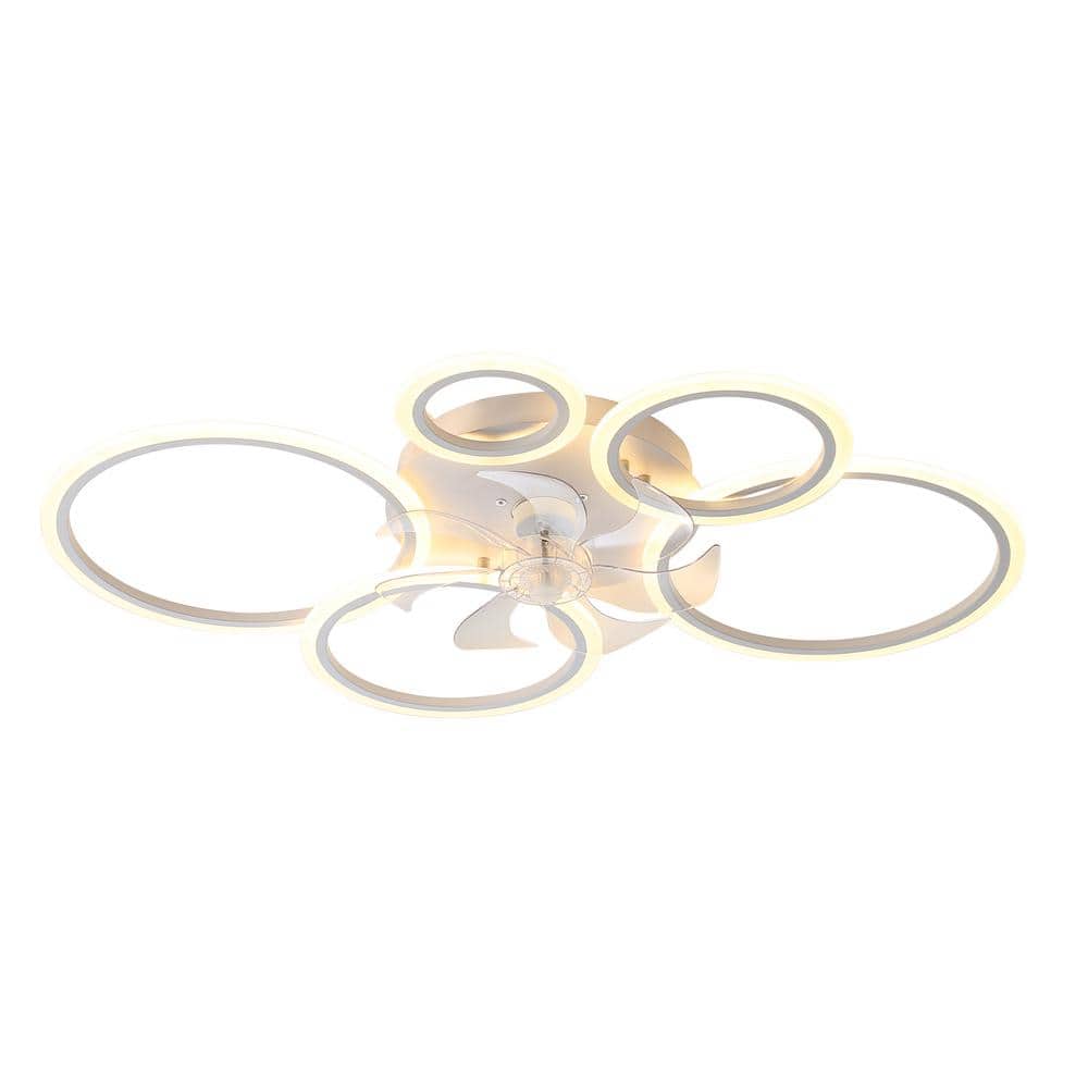 PUDO 39 in. 5 Indoor White Rings CircleStylish Integrated LED Ceiling ...