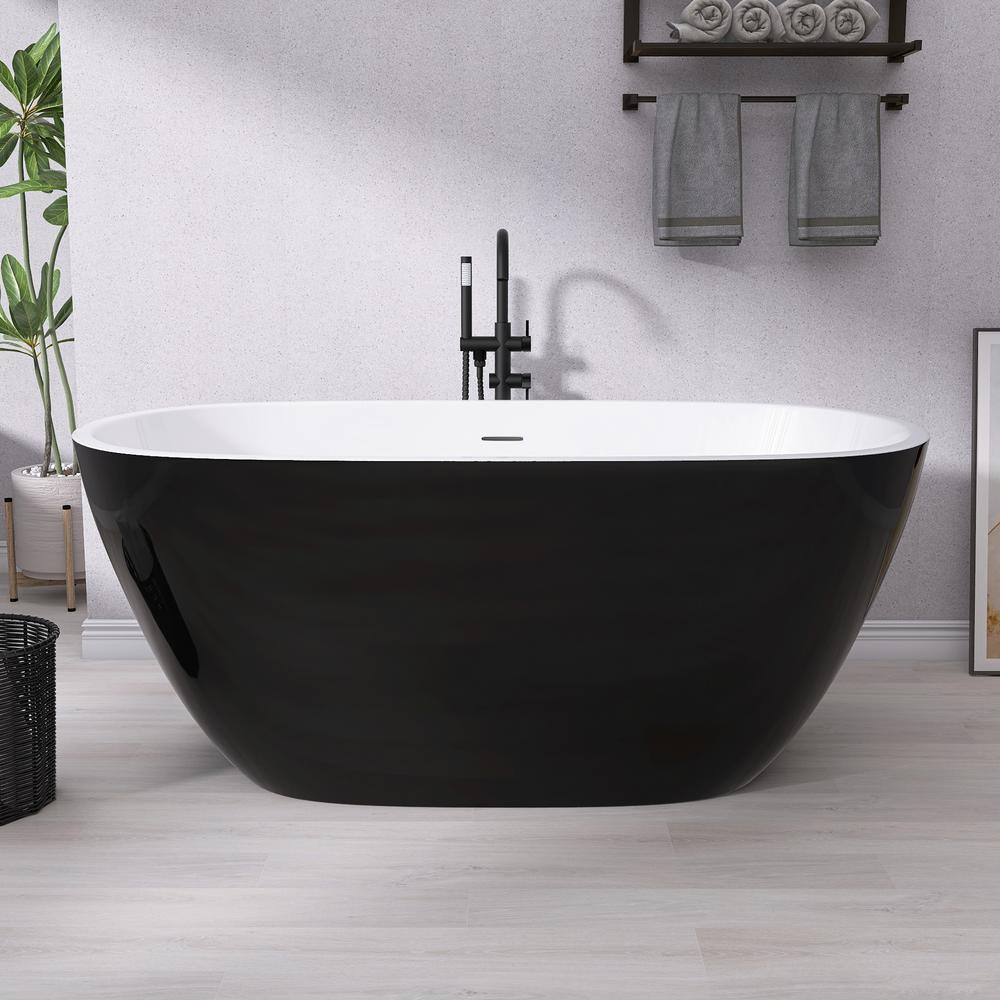 Getpro 55 in. x 29.5 in. Acrylic Free Standing Soaking Flat Bottom Bath ...
