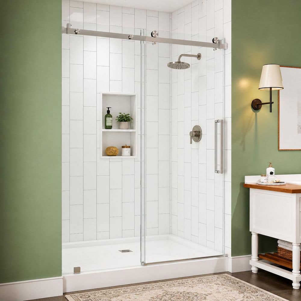 HOROW 56 in. - 60 in. W x 76 in. H Sliding Frameless Shower Door in ...