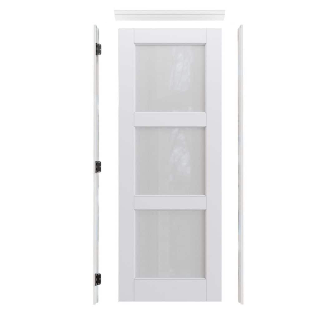 ARK DESIGN 30 in. x 80 in. Right-Handed 3-Lite Frosted Glass White Wood ...