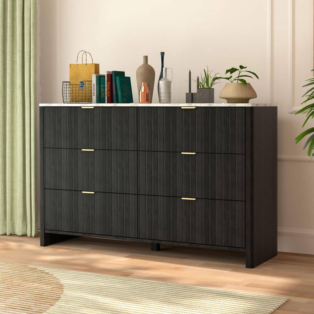Reviews for VEIKOUS Black 6-Drawer 50.6 in. W Dresser Chest of Drawers ...
