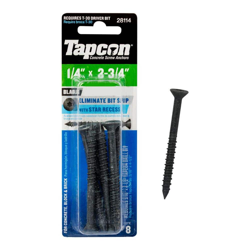 Tapcon 1/4 in. x 2-3/4 in. Star-Flat-Head Black Concrete Anchors (8 ...