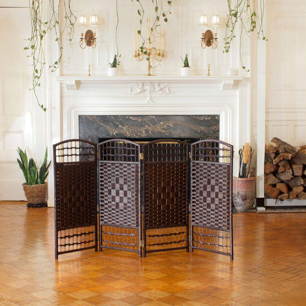Oriental Furniture 3 ft. Short Fiber Weave Folding Screen - Dark Mocha ...