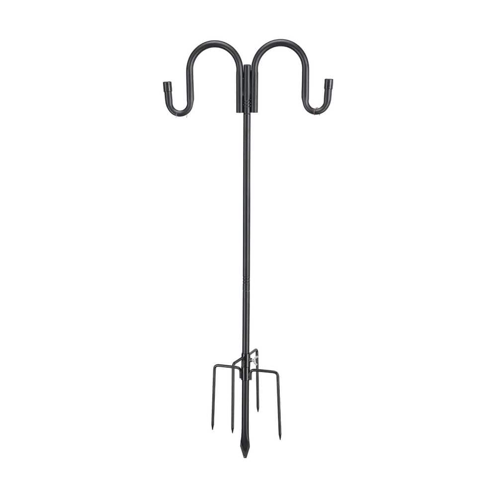 .N/A 17 in. Black Metal Double Shepherds Hook w/ 5 Prong Base, 5/8 Inch ...
