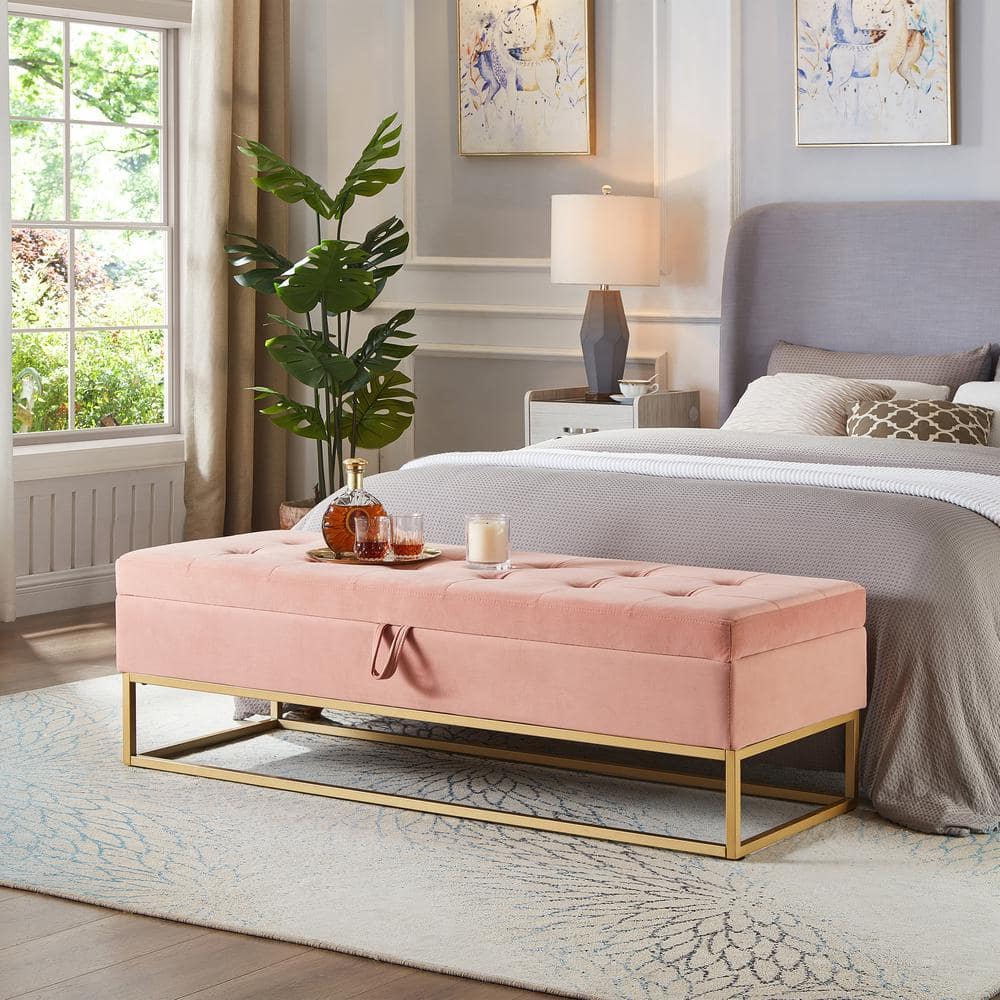 Harper & Bright Designs Pink 58.6 in. Metal Base Bedroom Bench ...