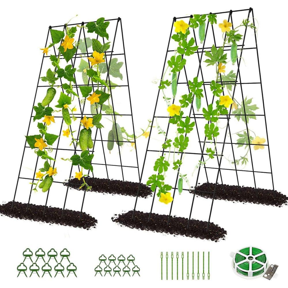 BOZTIY 39 in. Cucumber Trellis Foldable a Frame Trellis for Raised Bed ...