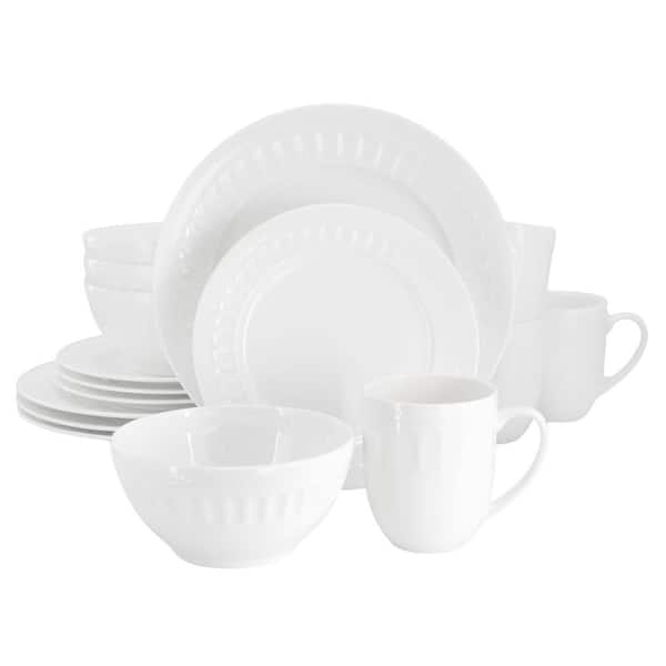 GIBSON elite Cameria 16-Piece Bone China Embossed Dinnerware Set in White 985123507M - The Home ...