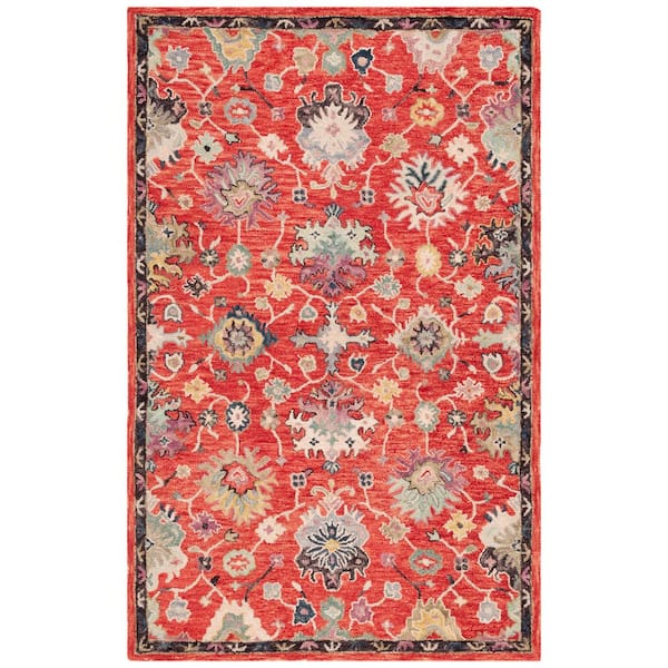 SAFAVIEH Blossom 8 ft. x 10 ft. Red/Ivory Aztec Floral Area Rug BLM470Q ...