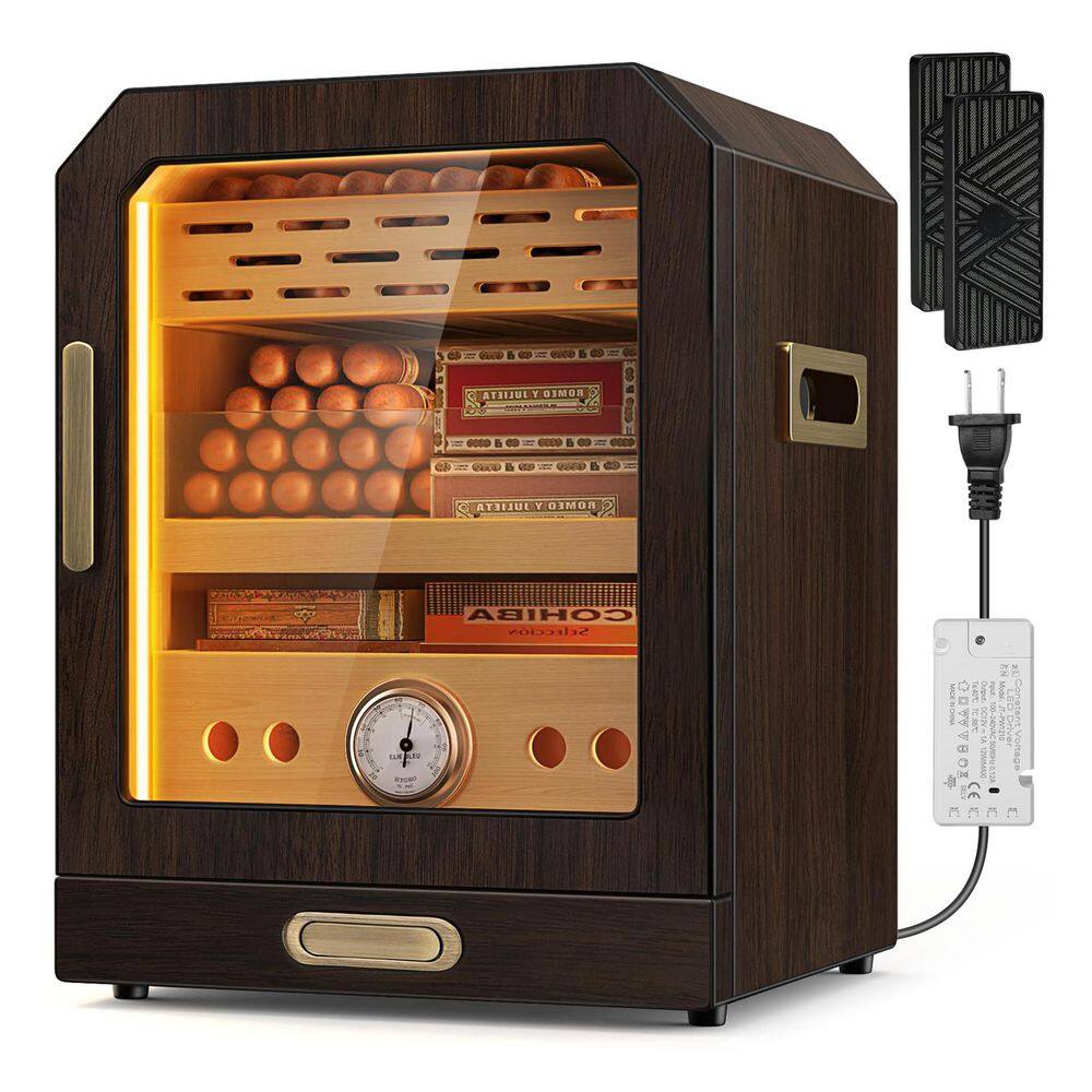30 in. W x 20 in. H Brown Spanish Cedar Wood Cigar Humidor Cabinet with ...