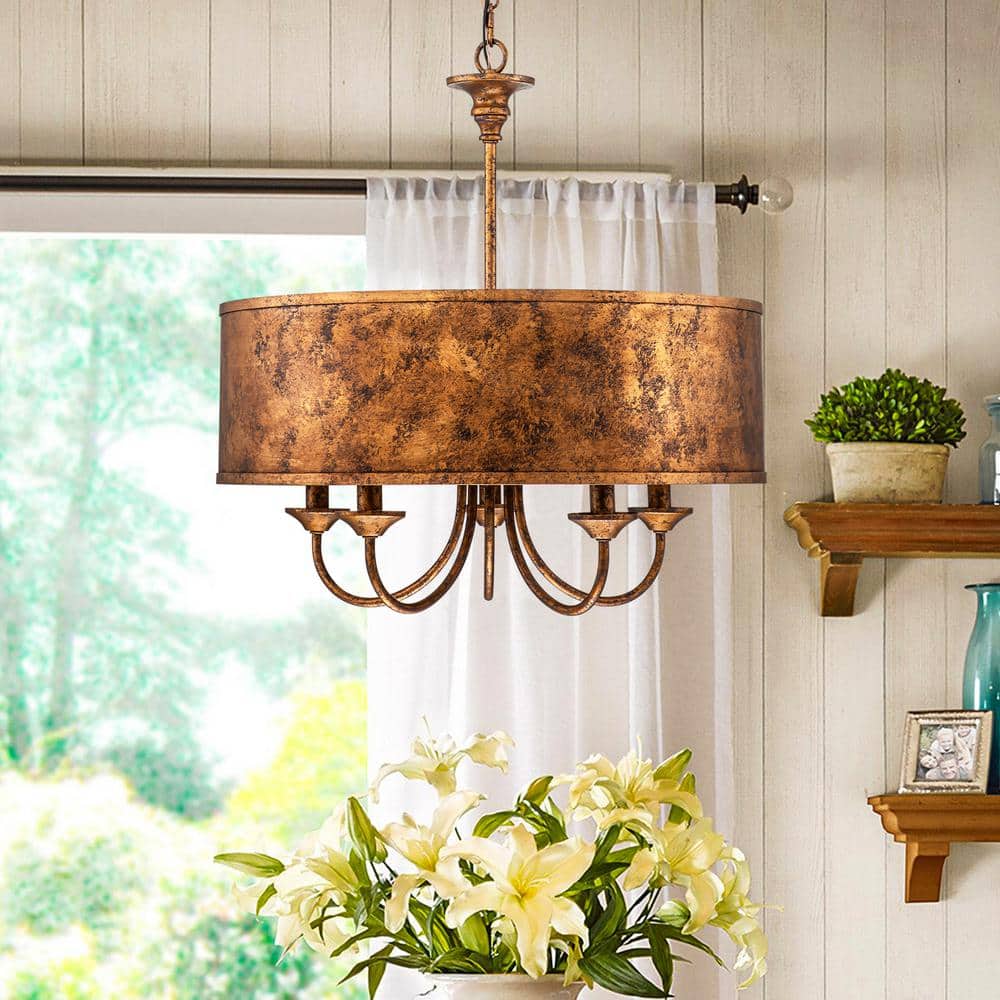 RRTYO Aquin 5-Light Rust Drum Chandelier with Metal Shade ...