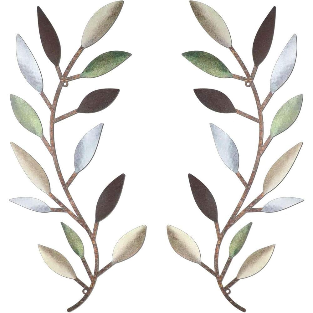 2-Piece 15.8 in. x 7 in. Colorful Metal Tree Leaf Wall Decal Z0B8C8Y3NL ...