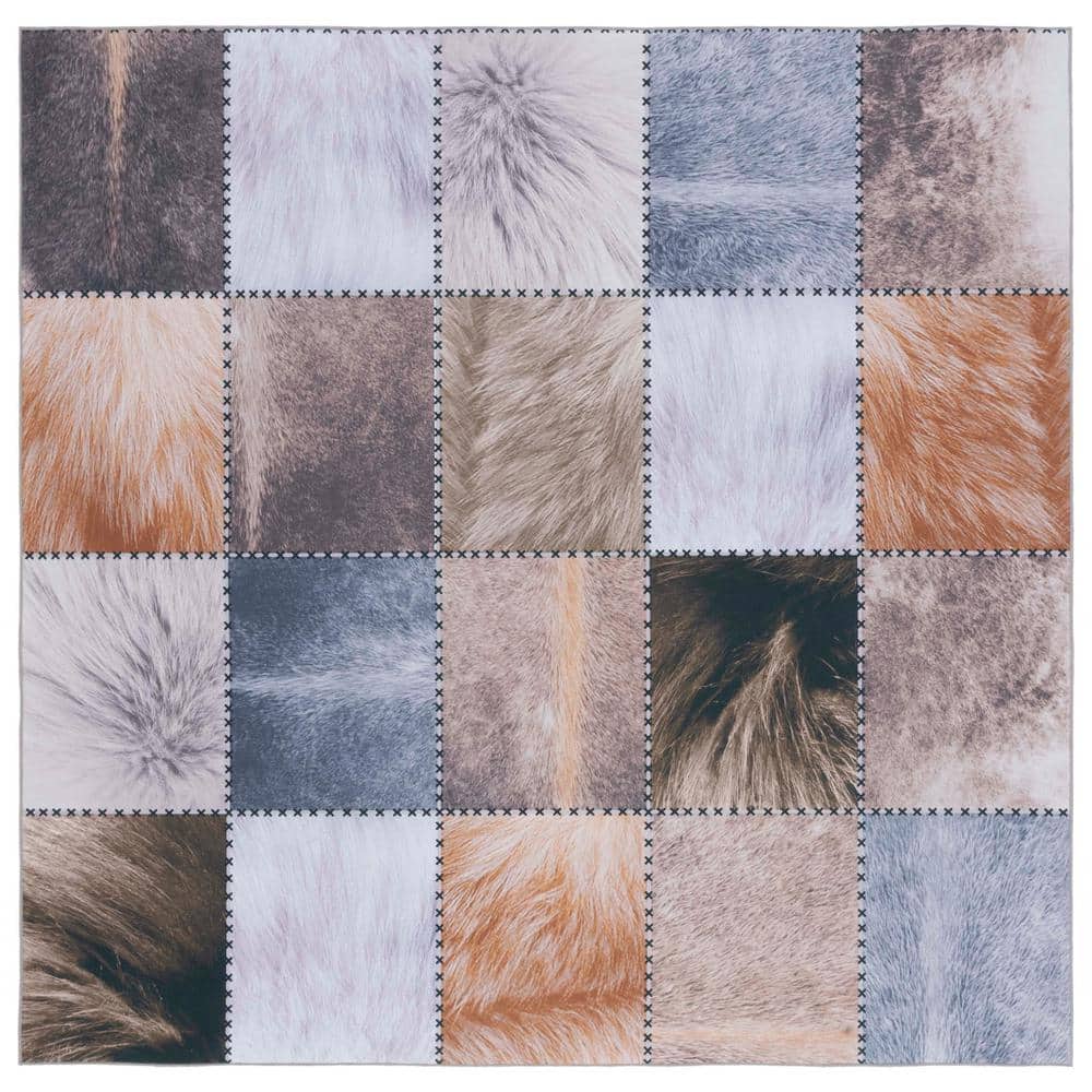 SAFAVIEH Faux Hide Beige/Brown 6 ft. x 6 ft. Machine Washable Plaid ...