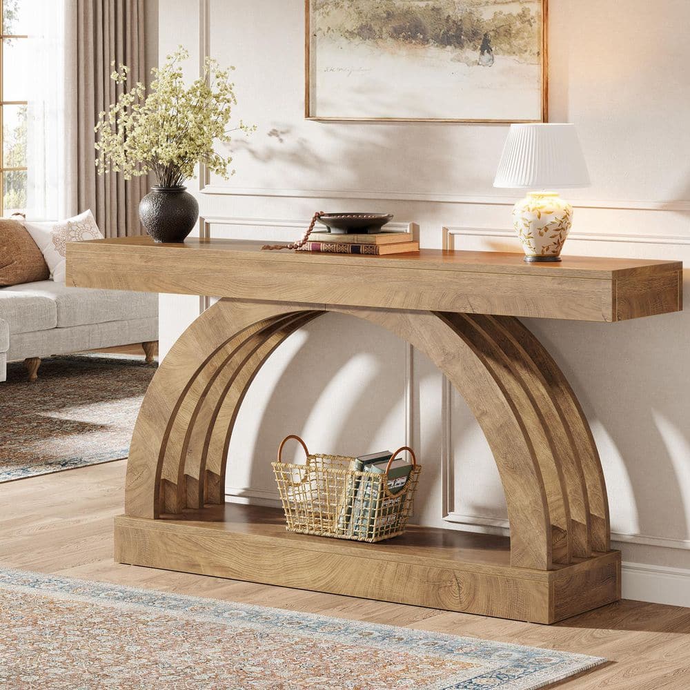BYBLIGHT Turrella 63 in. Brown Rectangle Wood Console Table for Foyer ...