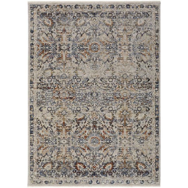 HomeRoots Tan and Blue Floral 12 ft. x 15 ft. Area Rug 2000513980 - The ...