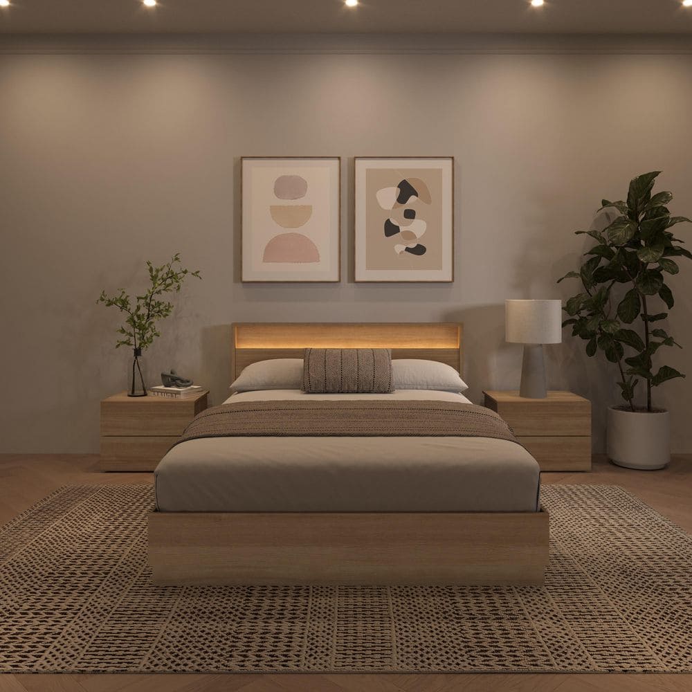 Nexera Hudson 4-Piece Brown Oak Wood Composite Queen Size Bedroom Set ...