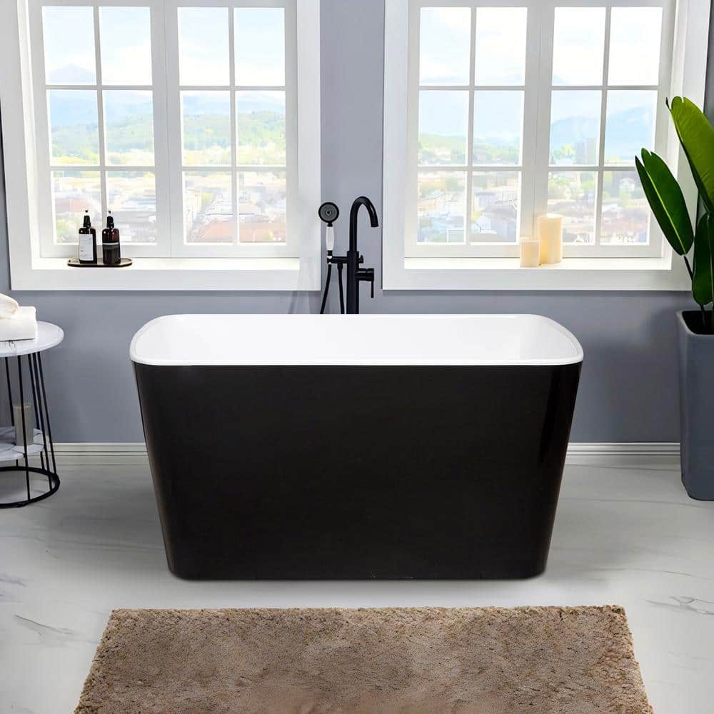 UPIKER Japanese Sit-in 49 in. x 28 in. Soaking Black Bathtub with Right Drain in Polished Chrome ...