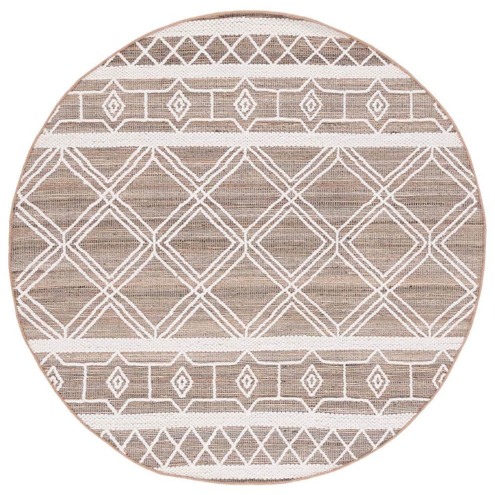 SAFAVIEH Natural Fiber Beige/Ivory 6 ft. x 6 ft. Woven Geometric Round ...