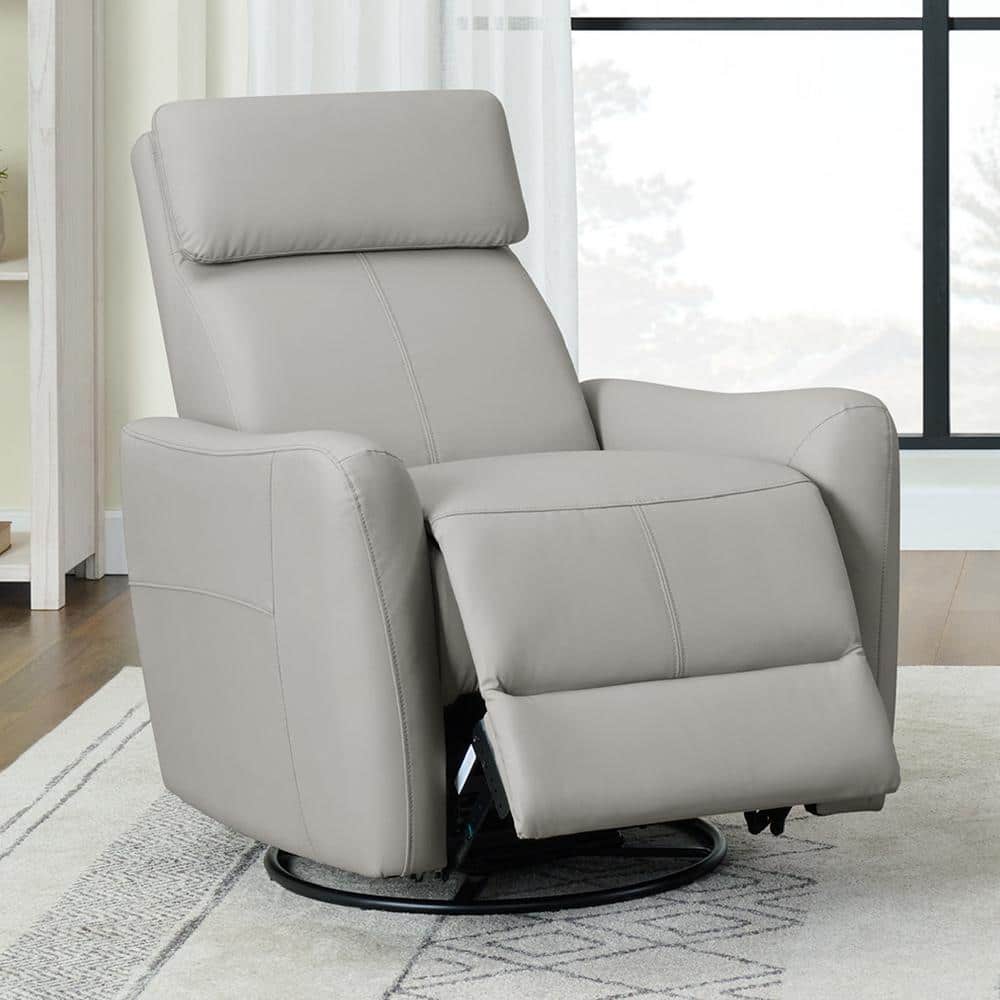 Spruce & Spring Diggory Gray Leather Power Swivel Glider Recliner Chair ...