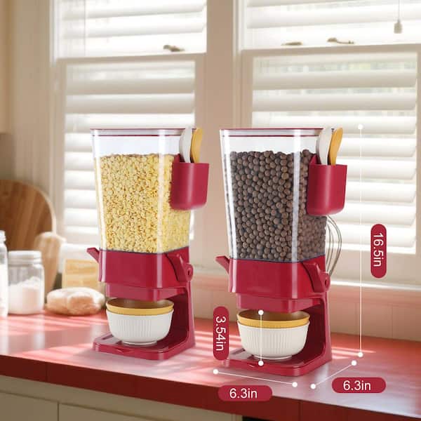 Wudkey 2-Piece Red Cereal Dry Food Dispenser Countertop with Bowls ...
