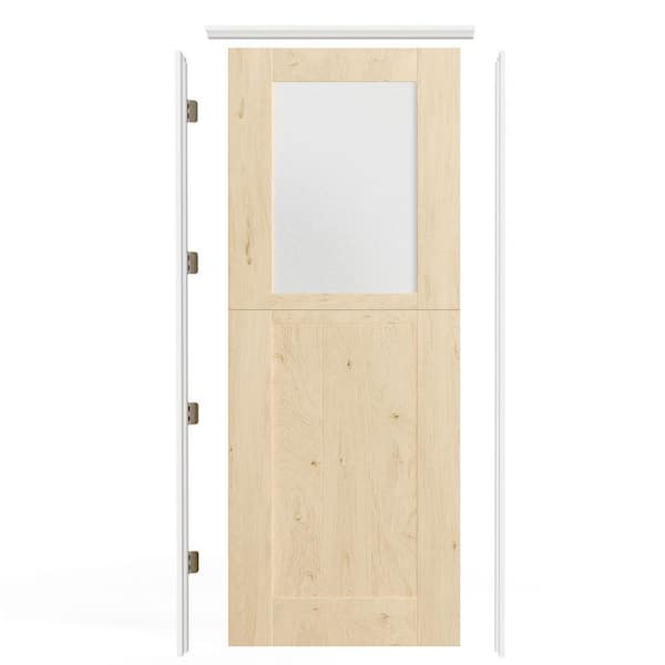 TENONER 32 in. x 80 in. Universal Half-Lite Frosted Glass Pine Wood ...