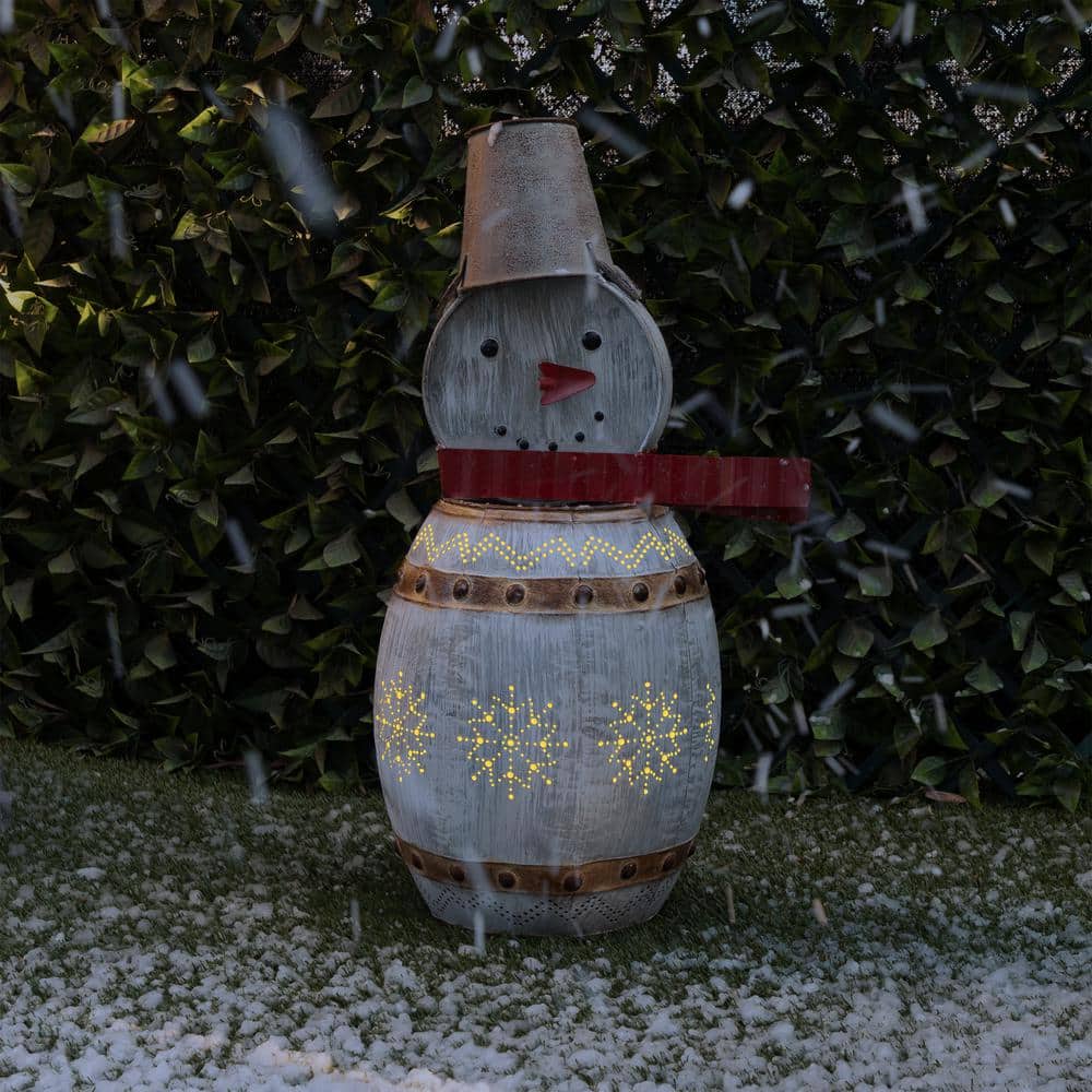 Buy 30 in. Tall Weathered Barrel Snowman With Warm White LED Lights ...