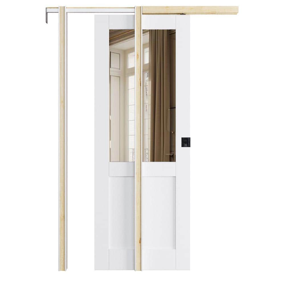 ARK DESIGN 32 in. x 80 in. 1/2-Lite Mirrored Glass White Primed Pocket ...