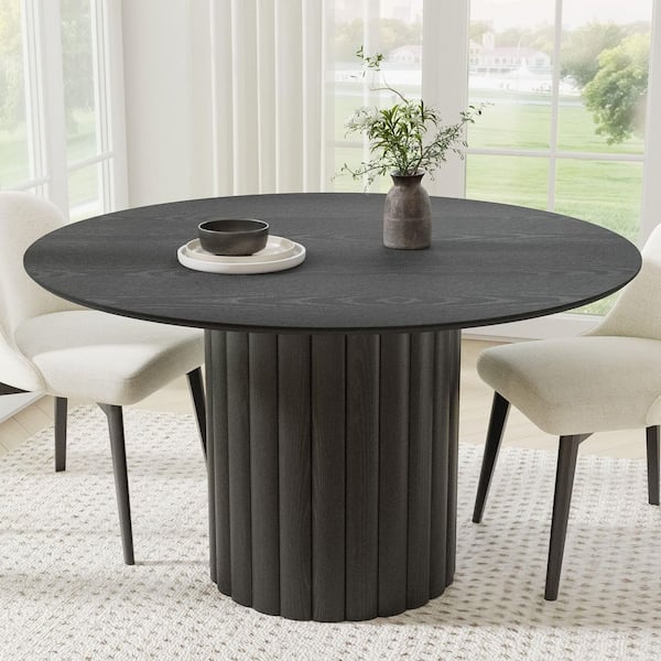 Lirago Cylindrical Black Colored Wood 52" Column Base Recessed Roumded ...
