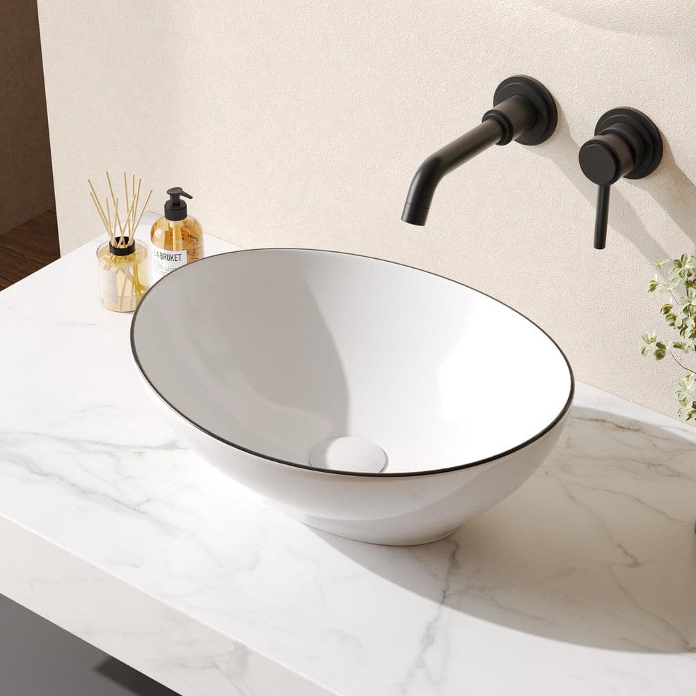 DEERVALLEY 16 in. x 13 in. Oval Vessel Bathroom Sink in White Ceramic ...