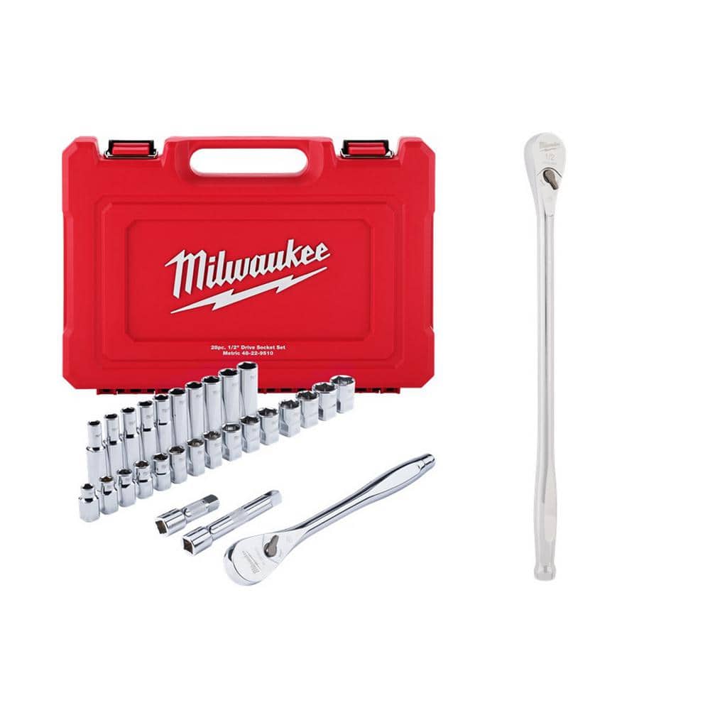 Milwaukee 1/2 in. Drive Metric Ratchet & Socket Mechanics Tool Set with ...