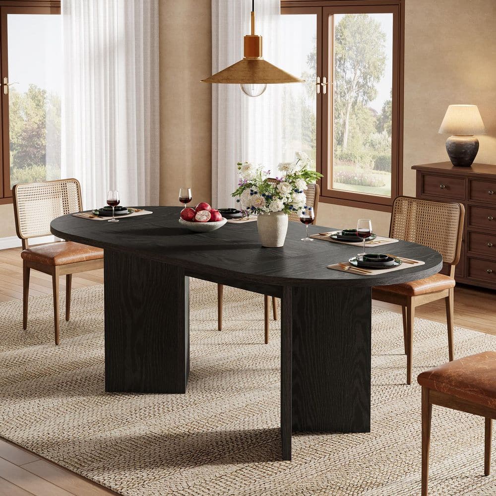 BYBLIGHT Roesler Black Engineered Wood 63 in. Sled Modern Dining Table ...