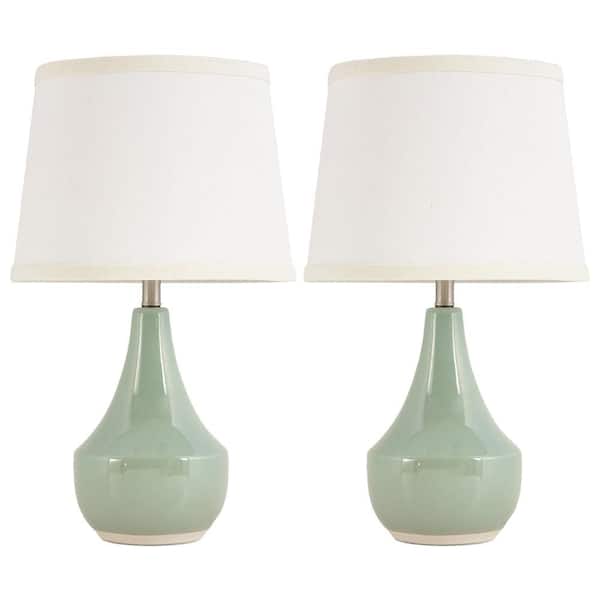 19 in. Green Ceramic Lantern Table Lamp for Living Room 2 Pack Lamp-415 ...
