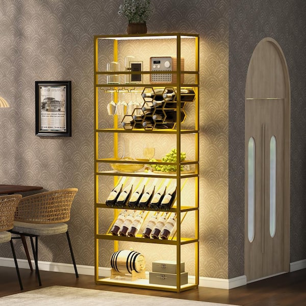 Tileon LED Tall Wine Rack, Freestanding Floor 7-Tier Wine Baker Rack ...