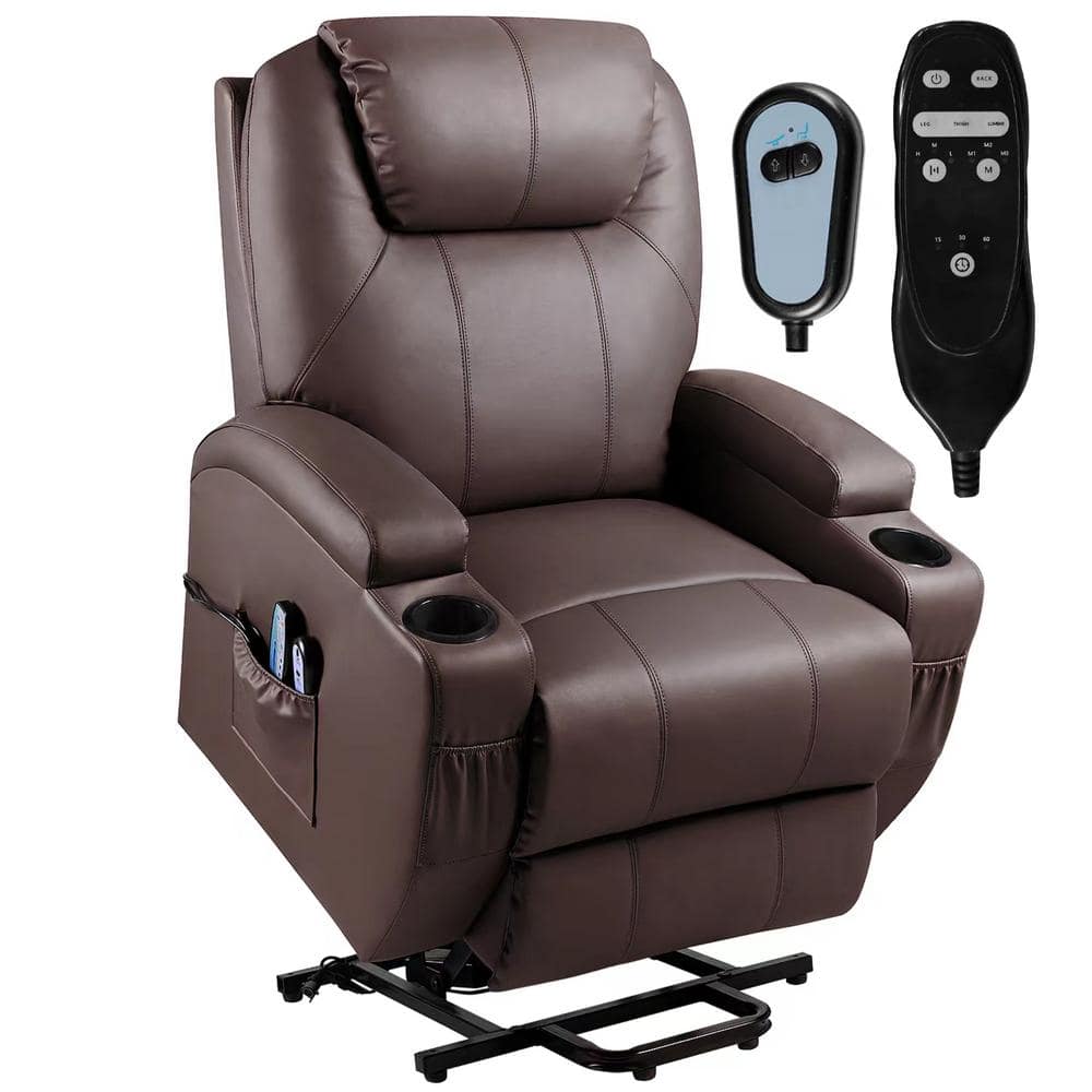 LACOO Brown Leather Standard (No Motion) Recliner with Power Lift T ...