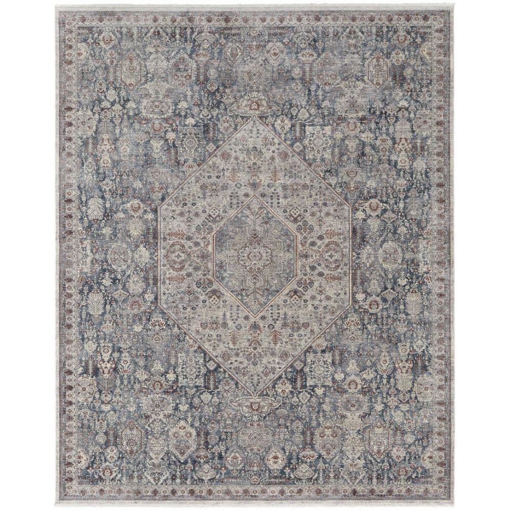HomeRoots 2 X 8 Blue, Ivory Floral Area Rug 2000514475 - The Home Depot