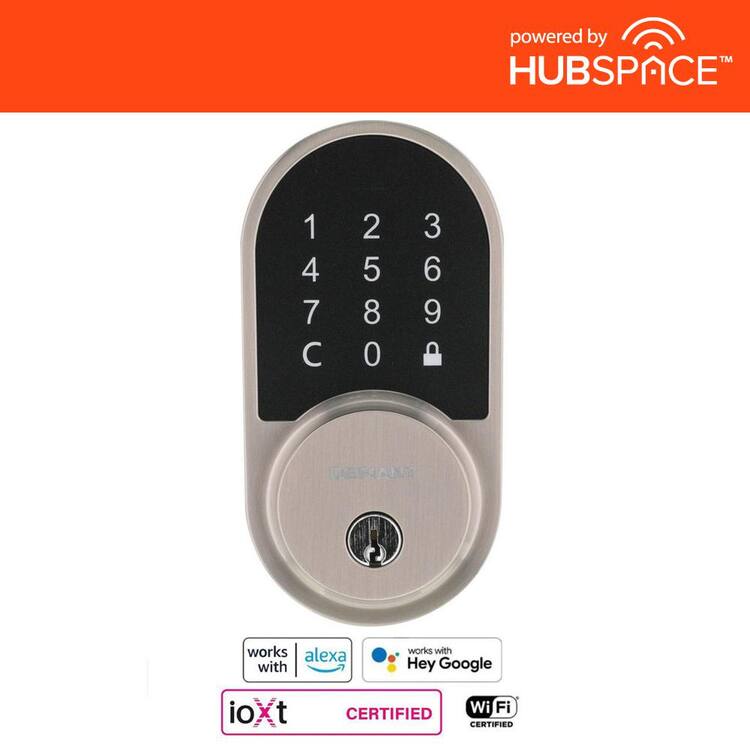 Defiant Round Satin Nickel Smart Wi-Fi Deadbolt Powered by Hubspace ...