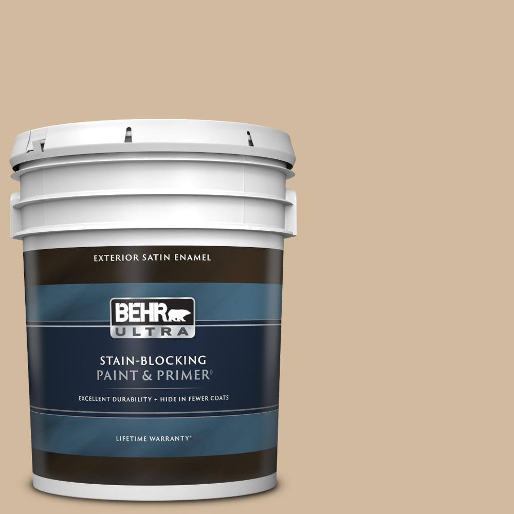 BEHR ULTRA 5 gal. #S280-3 Practical Tan Satin Enamel Exterior Paint ...