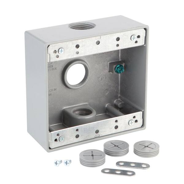 Commercial Electric 2-Gang Metallic Weatherproof Box with (3) 3/4 in ...