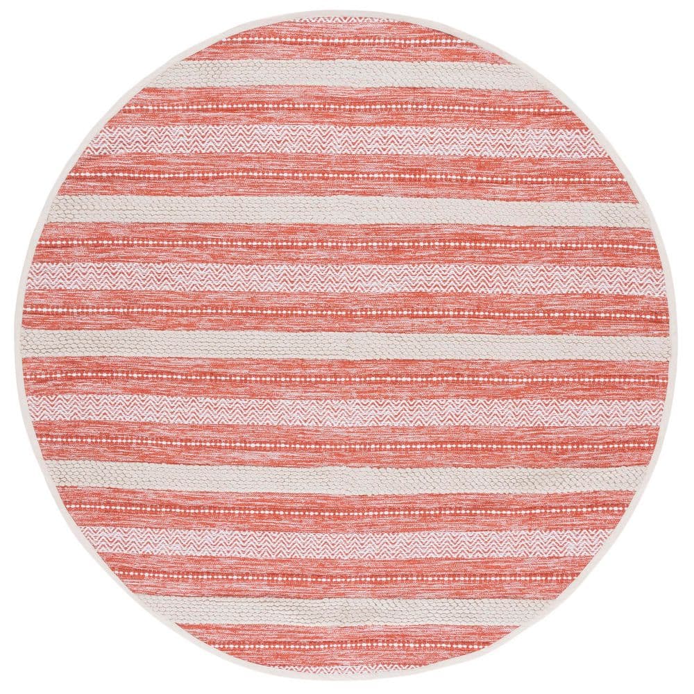 SAFAVIEH Montauk 6 ft. x 6 ft. Orange/Ivory Modern Striped Round Area ...