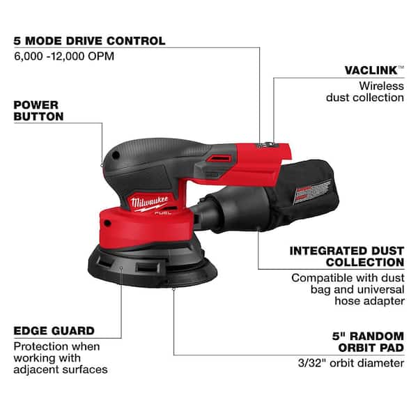 Milwaukee M18 18V Lith-Ion Brushless Cordless FUEL 5 in. Random Orbit ...