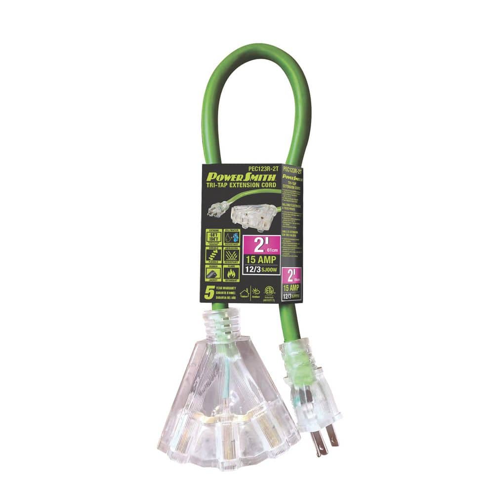PowerSmith 2 ft. 12 / 3 SJOOW Indoor / Outdoor Extension Cord Tri-Tap 3 ...