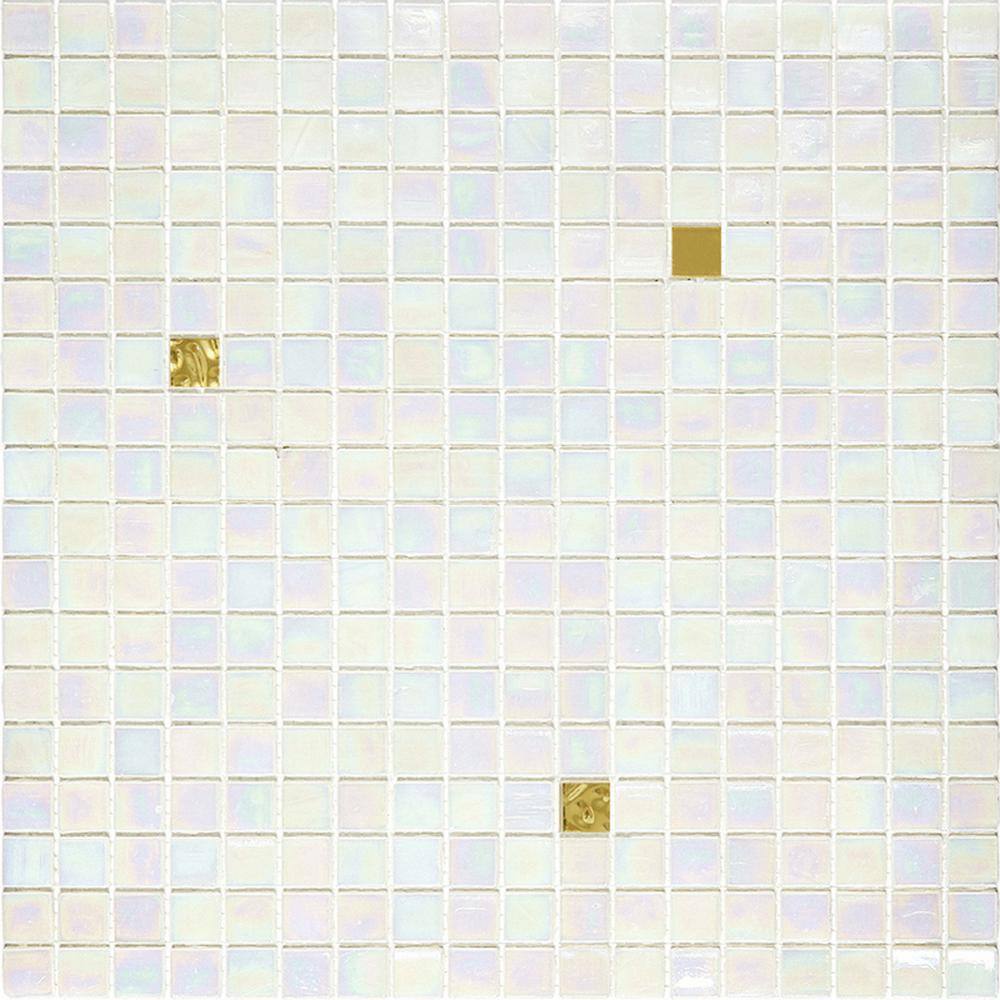 Apollo Tile Mingles 4" x 6" Glossy White and Gold Glass Mosaic Uniform ...