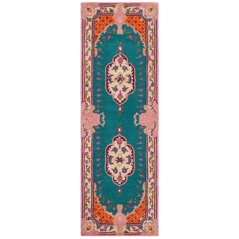 SAFAVIEH Bellagio Blue/Pink 2 ft. x 7 ft. Border Runner Rug BLG535M-27 ...