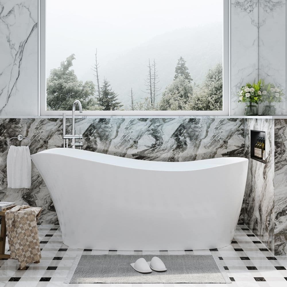 FORCLOVER Cozy 69 in. x 34 in. Acrylic Freestanding Soaking Bathtub ...