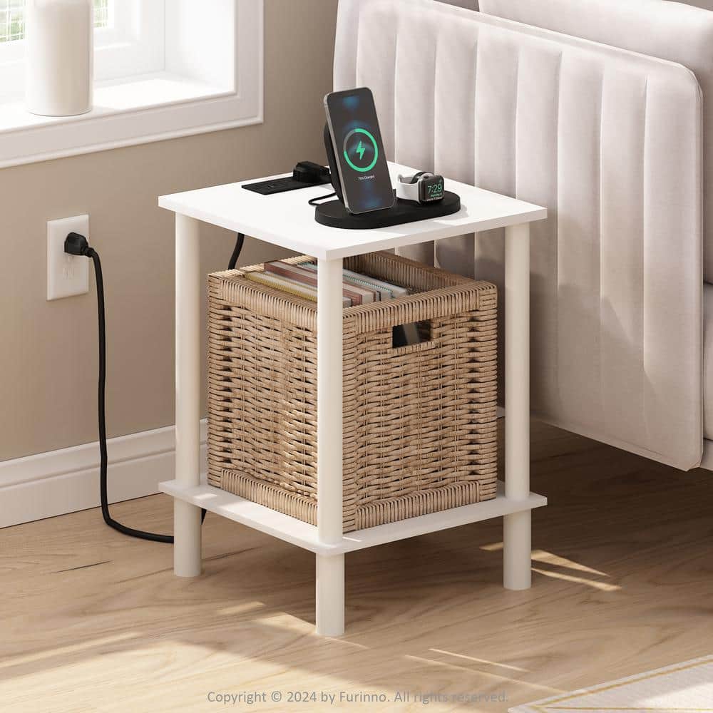 Furinno Turn-N-Tube 13.39 in. White/White Square Wood End Table with ...
