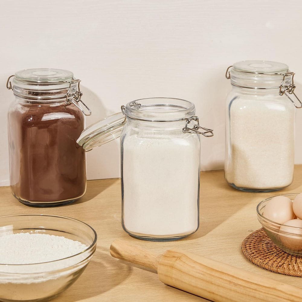 Aoibox 3 Pieces Food Storage Canister 50 oz. Airtight Glass Jars with ...